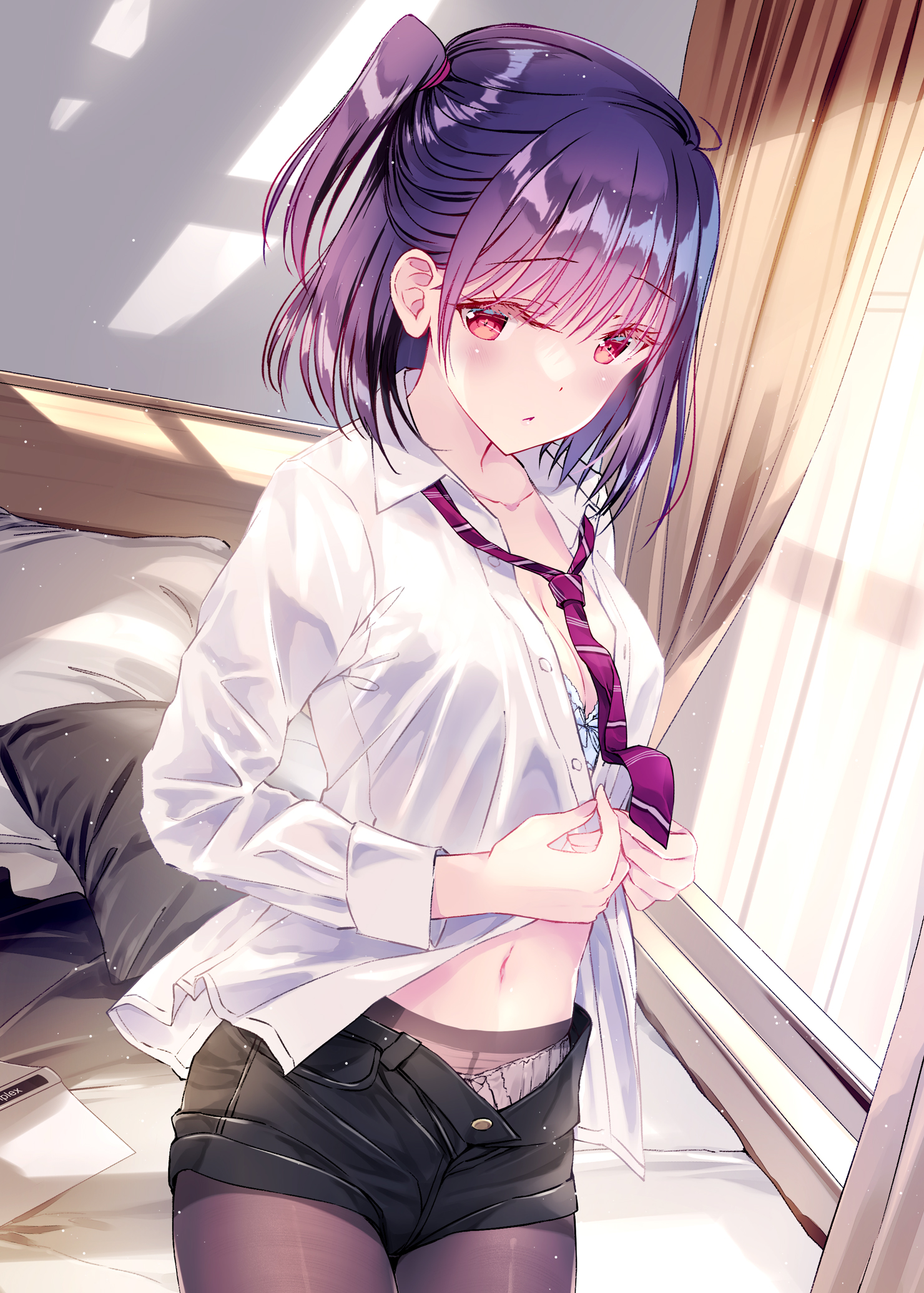 kobayashi chisato shimojou yuri cleavage dress shirt no bra open shirt pantsu pantyhose ...